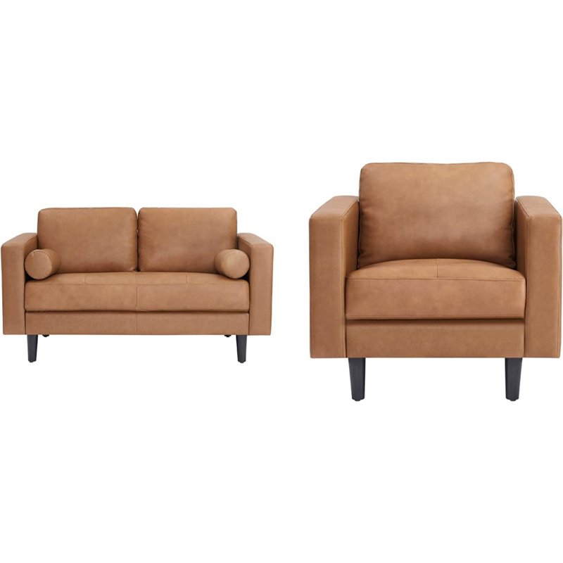 Nataniel 2 Piece Living Room Sets Genuine Leather Modern Couch Set with Loveseat and Accent chair